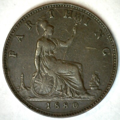 1880 Great Britain Bronze Farthing Coin Extra Fine Four Berries in ...