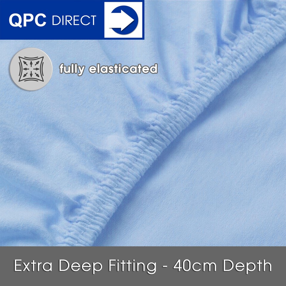 Jersey Stretch Fitted Sheet 100% Pure Cotton Extra Deep 40cm 16" Soft ...