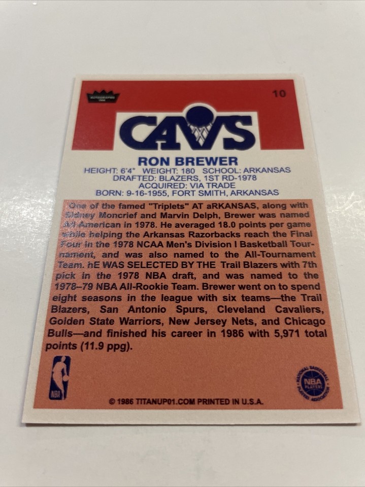 Ron Brewer 1986 Cleveland Cavaliers Basketball Custom Card A-437 | eBay