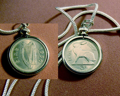 1950 IRISH RABBIT HARP & HARE COIN Pendant on an 18k 24" White Gold ...