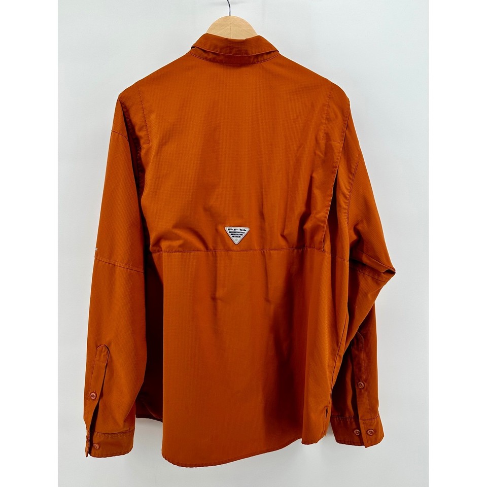 Columbia PFG Texas Longhorns Orange Fishing Shirt Mens Large Omni Shade ...