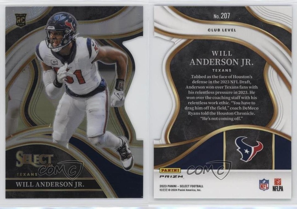 2023 Select Club Level Silver Prizm Die-Cut Will Anderson Jr #207 ...