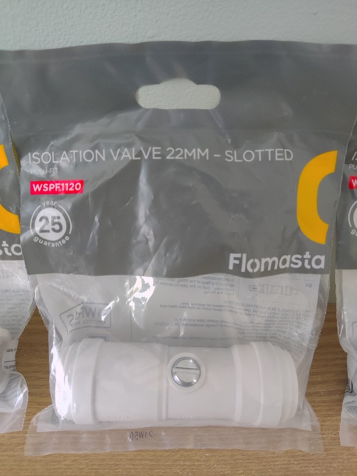 Flomasta Isolation Valve (x3) 22mm Slotted Push-Fit SV44M FREE 24 Hr P ...