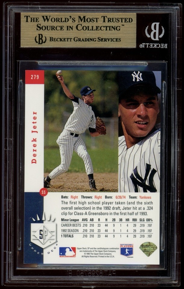 DEREK JETER 1993 SP FOIL ROOKIE CARD #279 GEM BGS 9.5 YANKEES 10 ...
