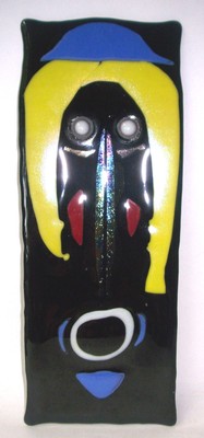 VTG MODERN ABSTRACT POP ART APPLIED ART GLASS TILE WINDOW PANEL BABOON ...