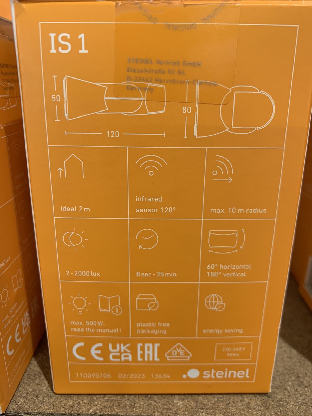 STEINEL IS 1 PIR Motion Sensor Outdoor 120° Degree IP54 Black Security ...