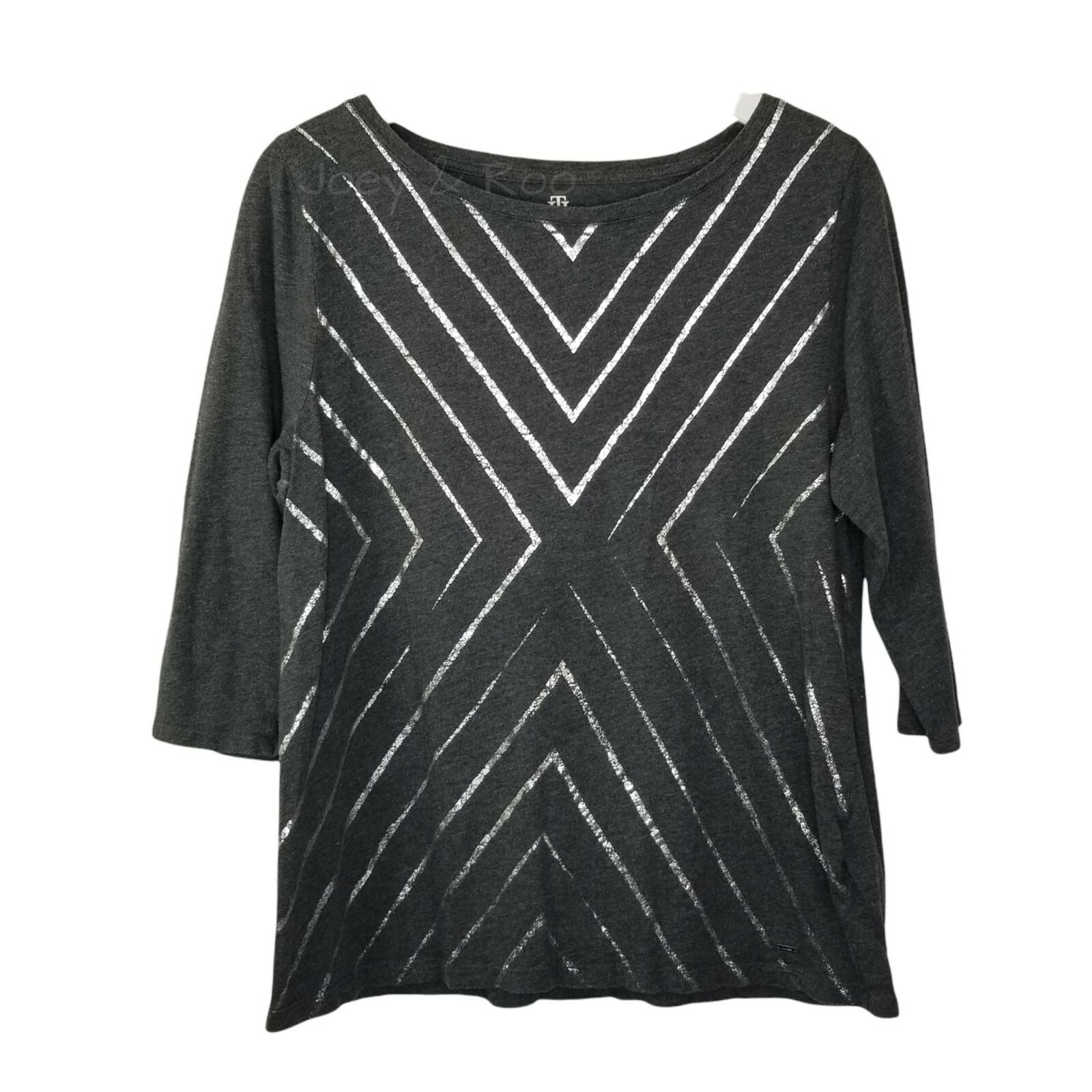 Tommy Hilfiger Women's Large Classic Fit Gray Striped 1/2 Sleeve Top | eBay