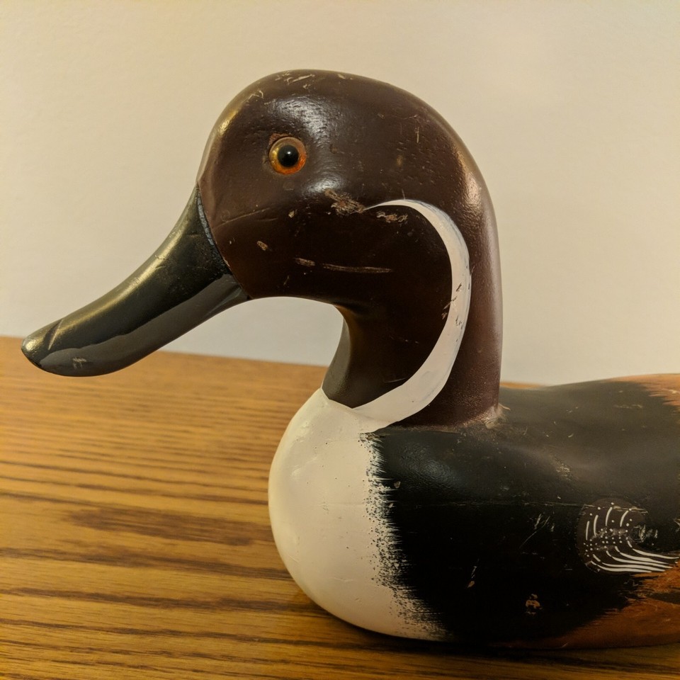 Vintage Wood Duck Mantel Topper Decoy Hand Painted Carved 16" Red Head ...