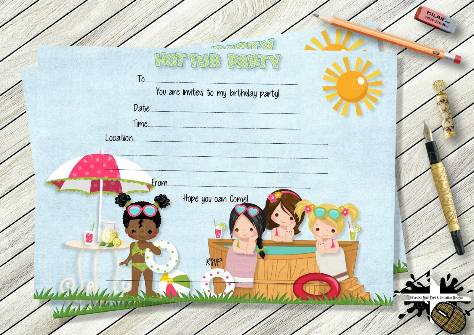 QUALITY PERSONALISED HOT TUB PARTY INVITATIONS OR THANK YOU CARDS ...