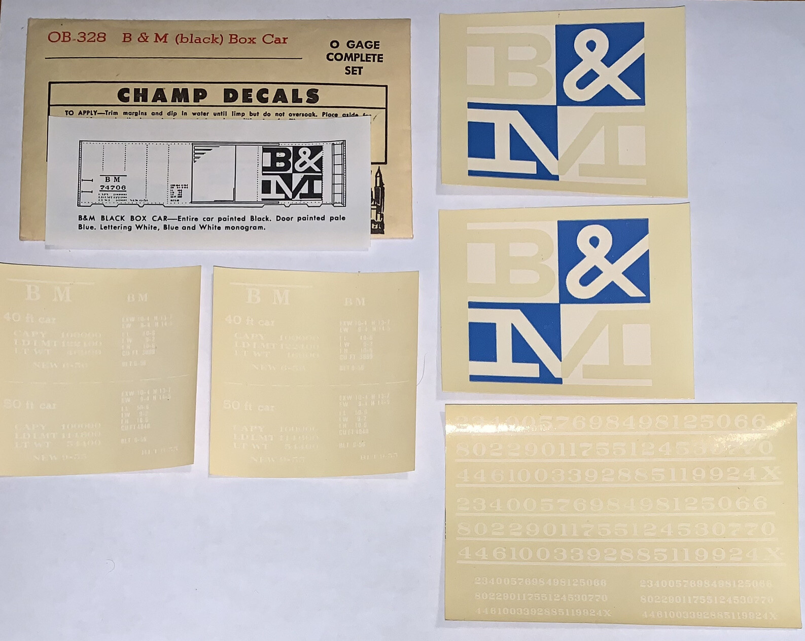CHAMP O SCALE DECAL-BOSTON & MAINE/B&M BOX CAR-BLK w-BLUE & WHT LETT ...