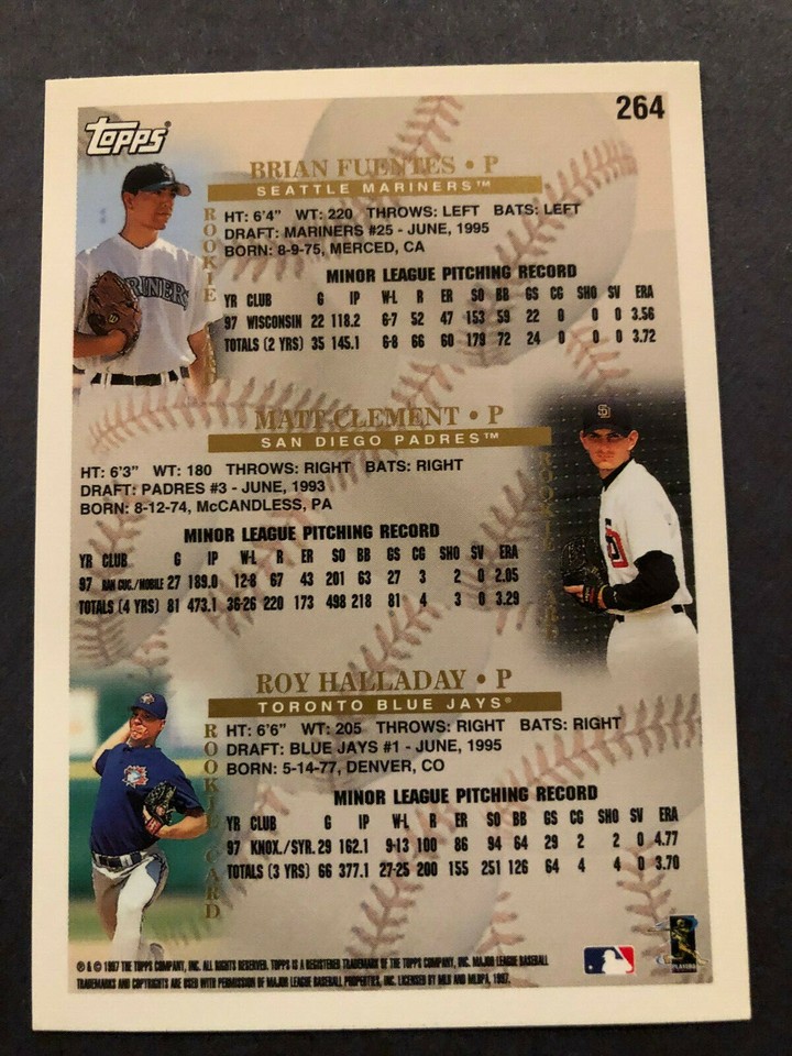 1998 Topps Roy Halladay Rookie Card #264 Prospects - HOF Blue Jays ...