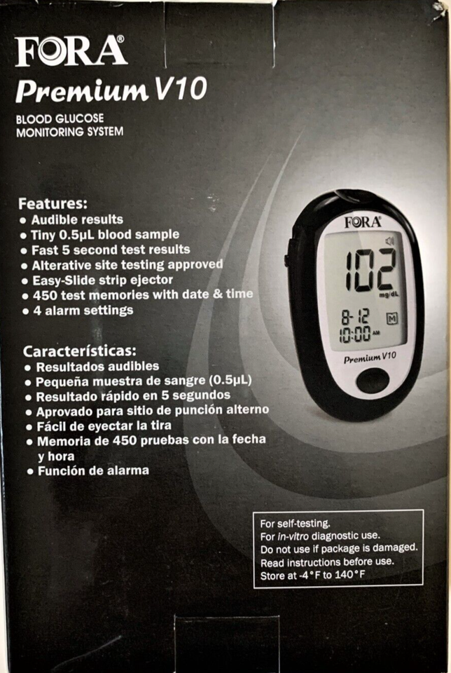FORA Premium V10 Talking Blood Glucose Meter (English, Español) | eBay