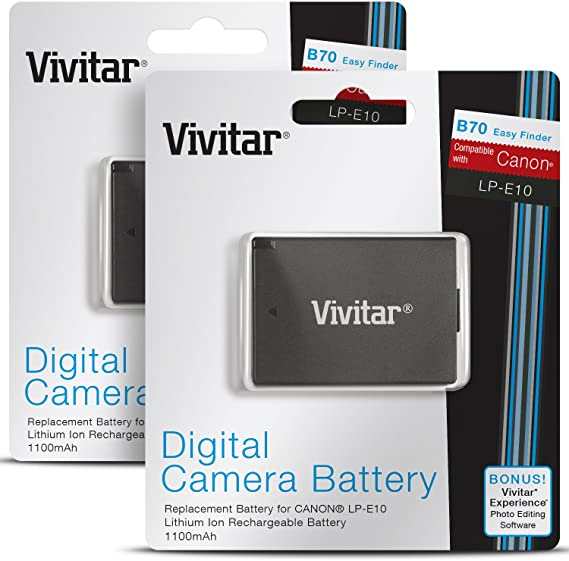 Vivitar 2 Pck LP-E10 High Capacity Camera Rechargeable Battery Canon ...