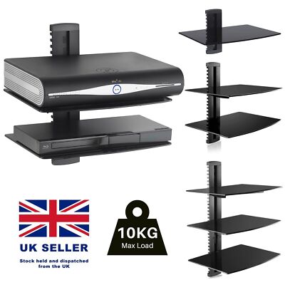 1/2/3 Tiers Wall Mounted Black Tempered Glass Floating Shelf for DVD ...