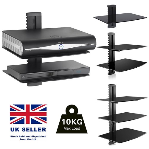Wall-Mounted Black Tempered Glass Floating Shelf – 1/2/3 Tiers for DVD ...
