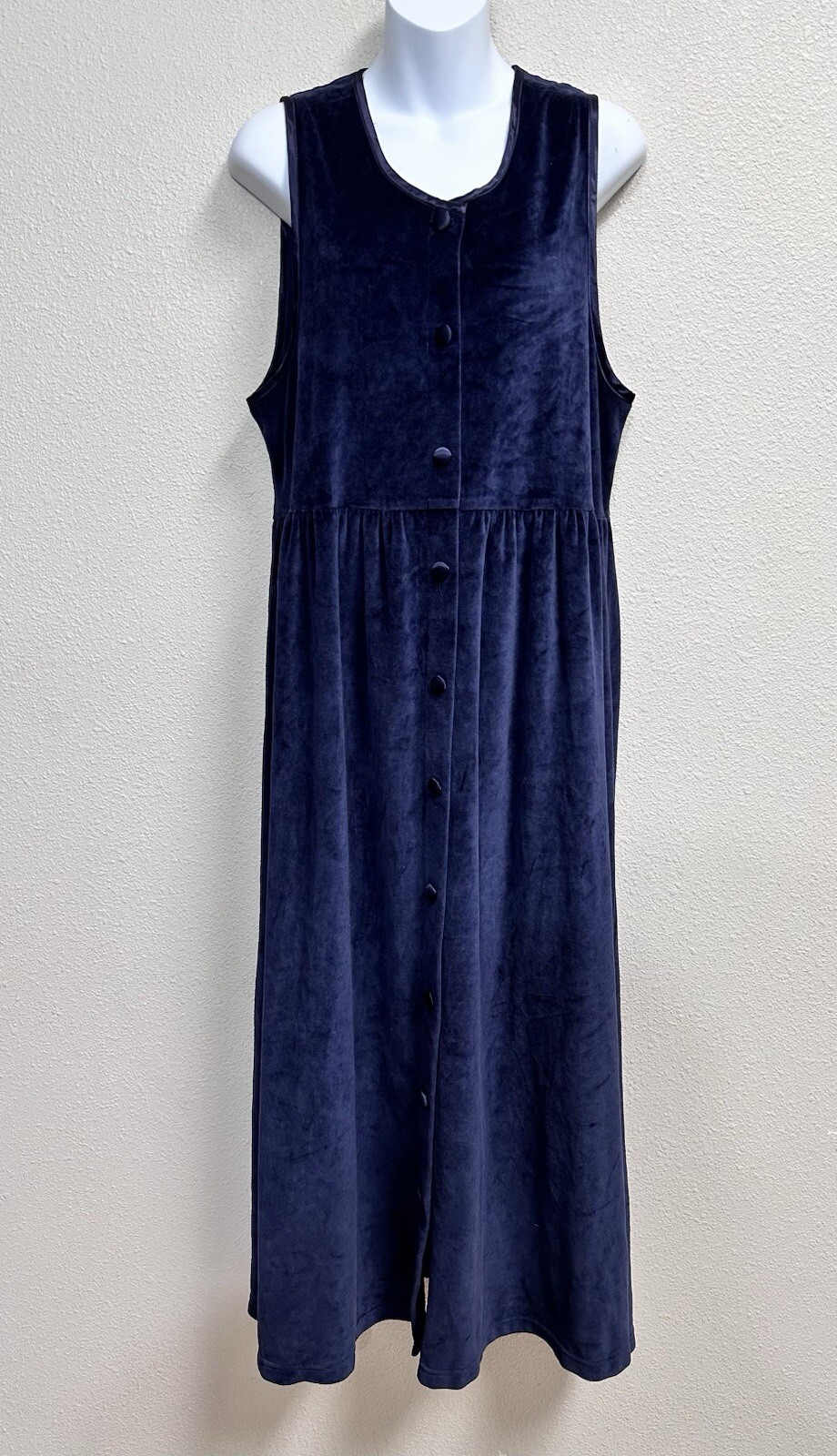 Vintage 90s Fads Navy Blue Velour Sleeveless Jumper D… - Gem