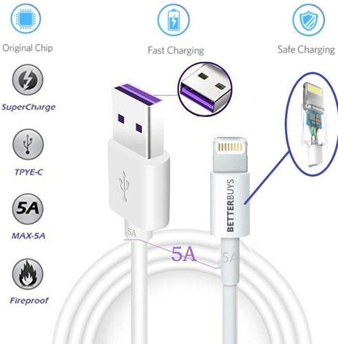 5 AMP Super Fast Charging Data Sync To USB Cable For Apple iPhone iPad ...