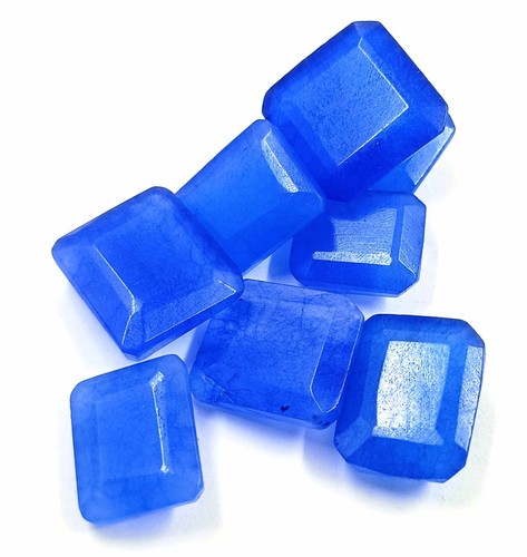 LAB CREATED BLUE QUARTZ OPAQUE 100 CT REAL EMERALD CUT FACETED LOOSE ...