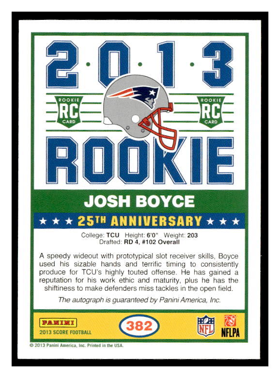 Josh Boyce 2013 Score 382 AU Rookie Signatures Auto | eBay