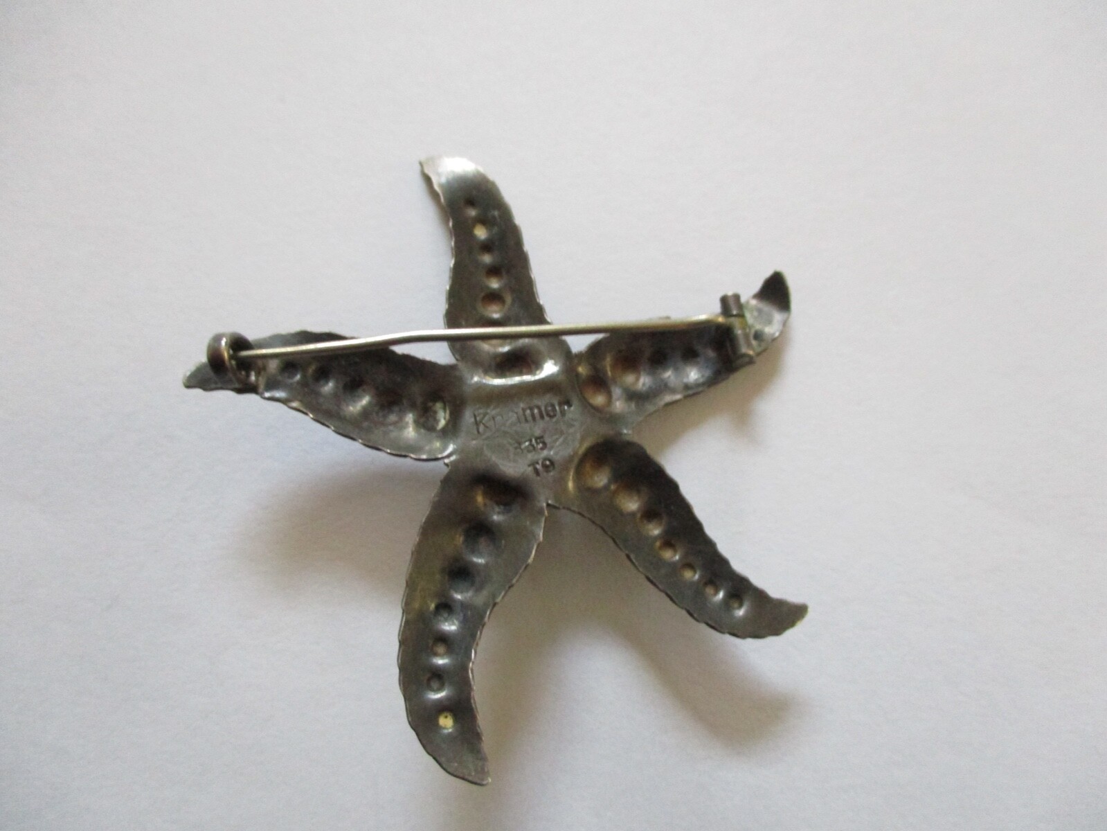 Antique Kramer Amber 835 Silver Starfish Pin Brooch - Gem
