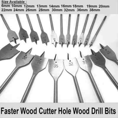 6mm to 50mm Flat Wood Bits Hole Saw Cutter Woodworking Spade Bit Wood ...