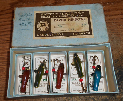 A.E. RUDGE & SON DEVON MINNOW/5 LURES/NEW IN DEALER BOX/MADE IN ENGLAND ...