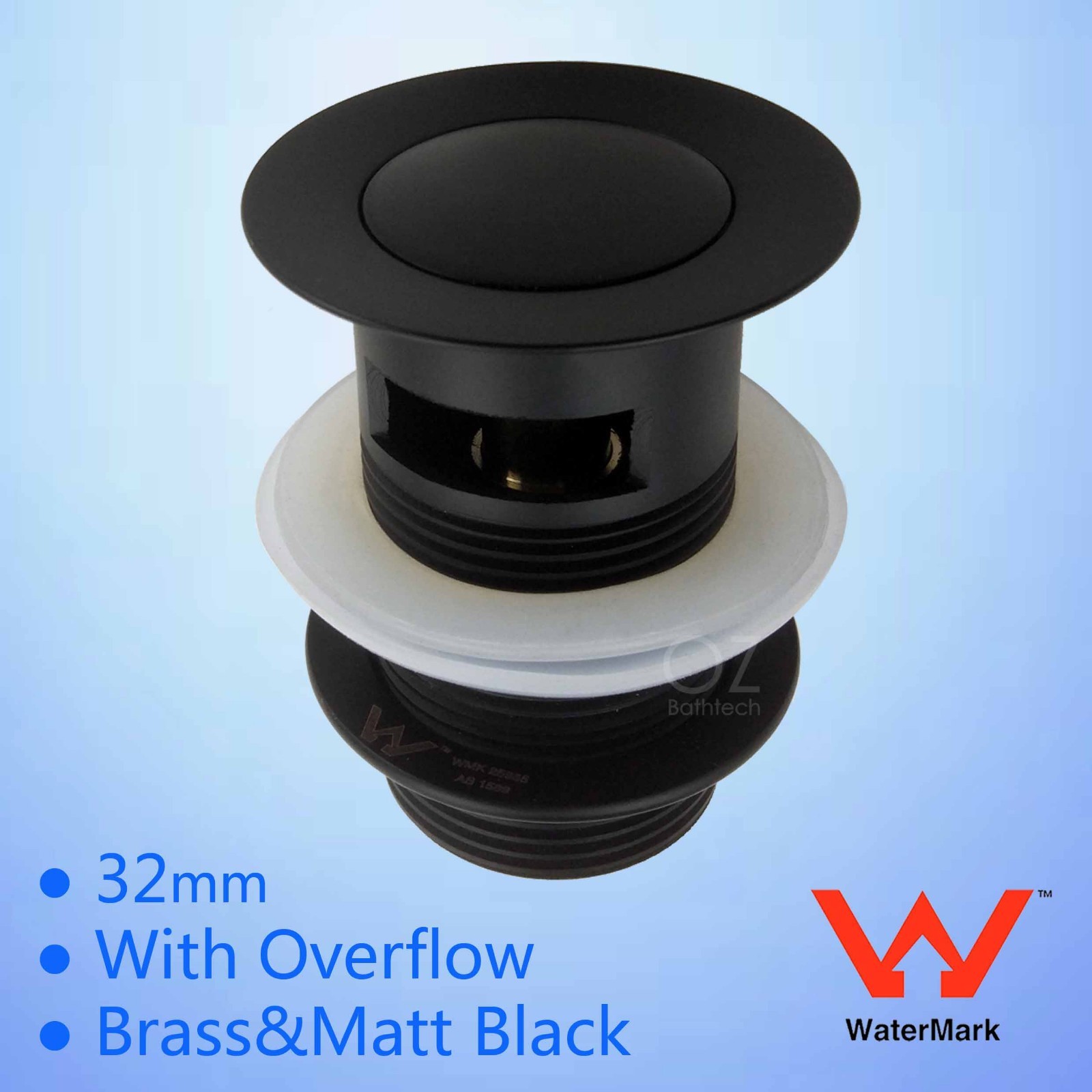 WaterMark 32mm Pop Up Overflow Waste Basin Vanity Sink Push Plug Drain ...