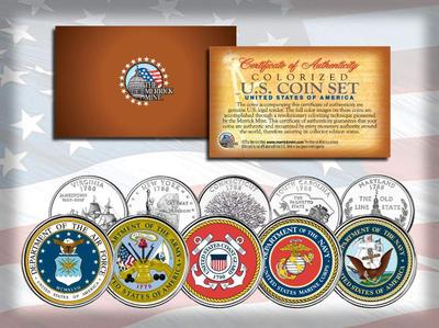 U.S. ARMED FORCES MILITARY LOGOS US STATE QUARTER 5-COIN SET ARMY ...