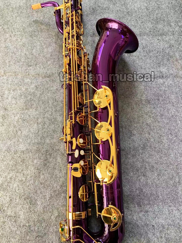 Prof Purple Baritone Saxophone Bass Bari Sax Low A + 2 Necks with Case ...