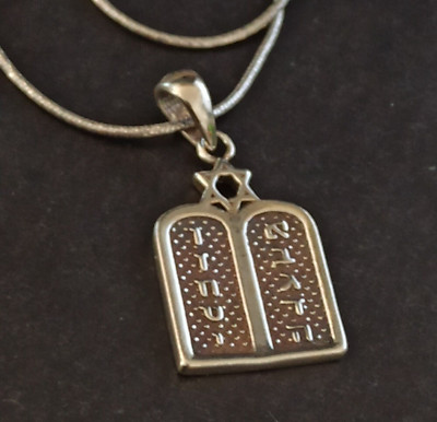 Ten Commandments Necklace Rhodium Over Silver 925 David Hebrew Men ...