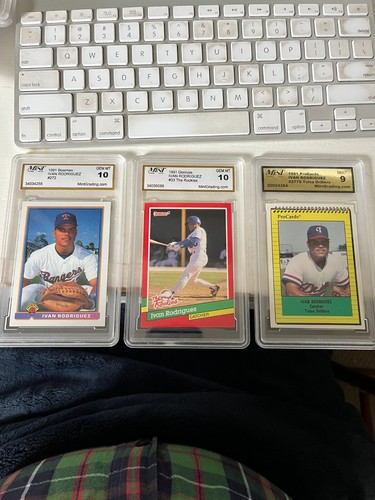3 - 1991 Ivan Rodriguez, HOF, Rookie baseball cards, 2-Gem Mt 10, 1-MT ...