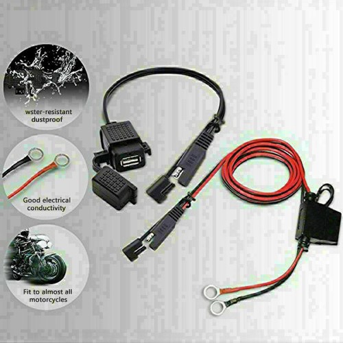 Black Motorcycle Bike 12V SAE to USB Phone GPS Charger Adapter Plug ...