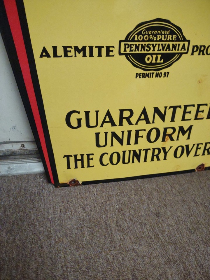 Large Alemite Pennsylvania Motor Oil Heavy Porcelain Metal Art Deco ...