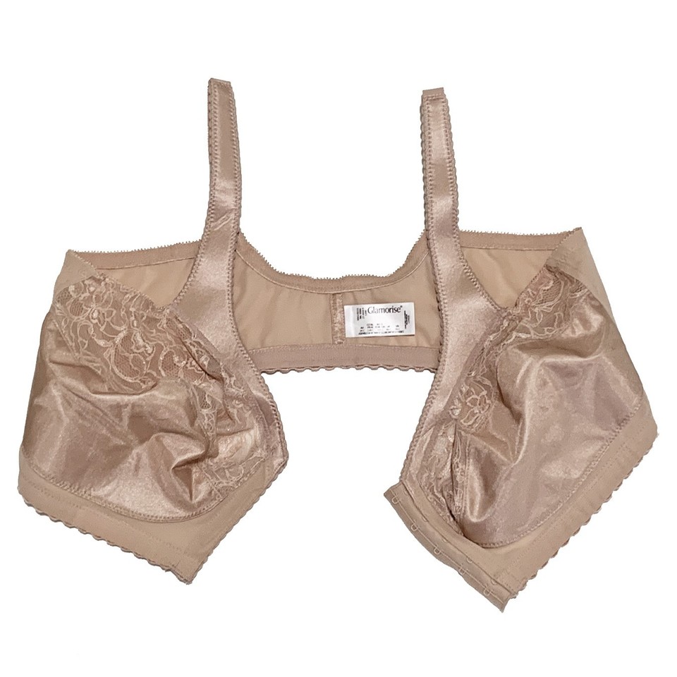 Glamorise Beige with Lace Trim Front Opening Unpadded Wireless Bra ...