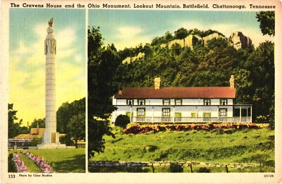 Chattanooga Tennessee Ohio Monument Postcard 1940s Lookout Mountain ...