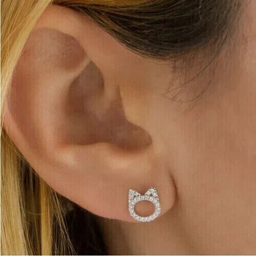 2.10Ct Round Lab Created Diamond Cat Stud Earring's 14K White Gold Plated Silver | eBay