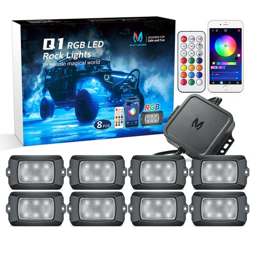 MICTUNING 8 Pods Q1 RGB LED Rock Light Kit Underglow Truck Neon Lamp ...