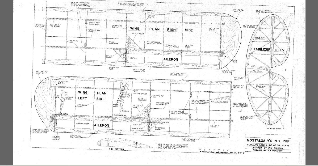 1/4 Scale N3 Pup lightsport Giant Scale RC AIrplane Printed Plans ...