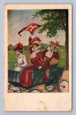 Harvard University Pennant Woman Driving Early Car ~ Antique Earl ...