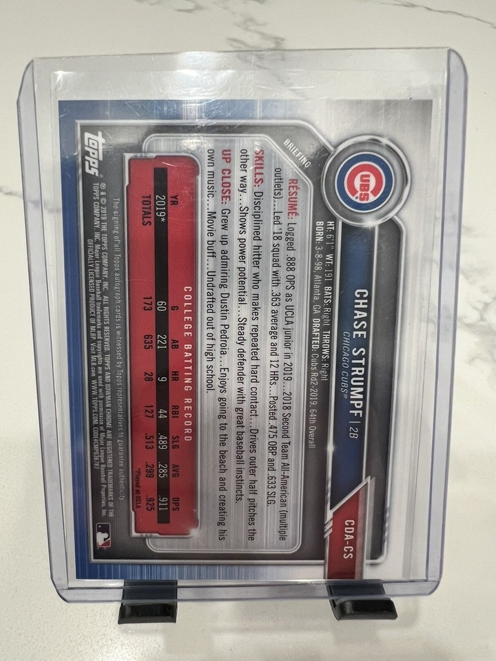 Chase Strumpf 2019 Bowman Chrome Draft Auto Chicago Cubs | eBay