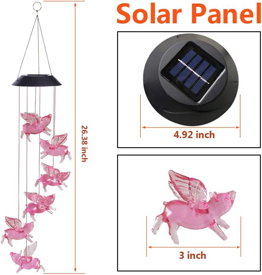 Solar Flying Pigs Wind Chimes Outdoor - Waterproof Solar Powered LED | eBay