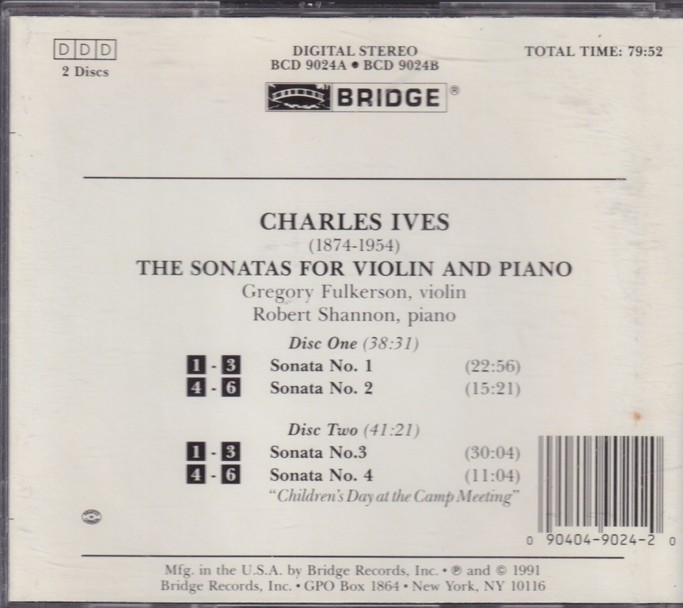 GREGORY FULKERSON, ROBERT SHANNON - IVES THE SONATAS FOR VIOLIN & PIANO ...