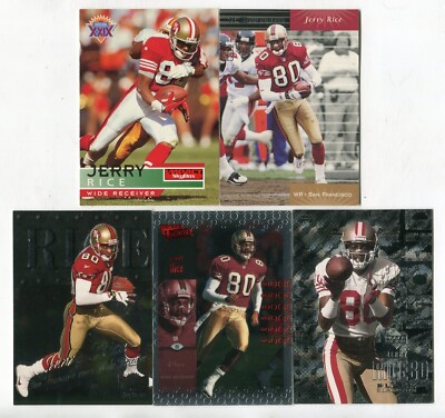 Jerry Rice 5 Football Card Lot HOF SAN FRANCISCO 49ERS RAIDERS SEAHAWKS ...