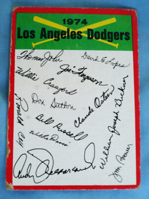 TOPPS BASEBALL CARD - 1974 L A. DODGERS TEAM CHECKLIST - MARKED ...