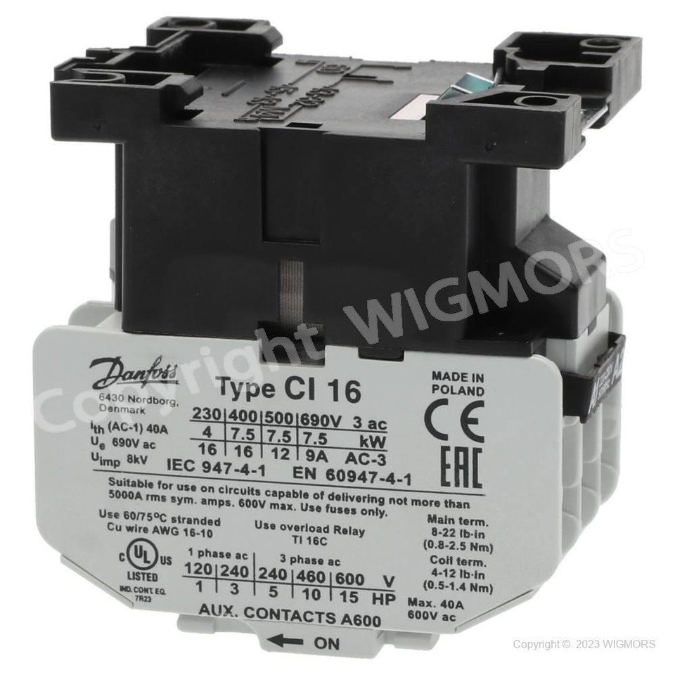 Contactor, coil Danfoss CI 16, 4.0/7.5 kW, 230V AC, 037H004132 ...
