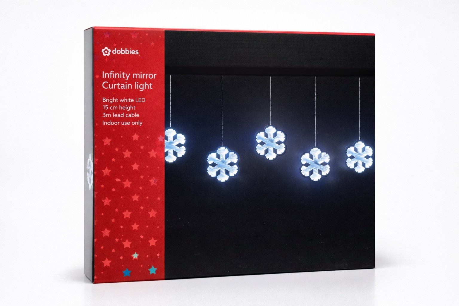 Dobbies Snowflake Infinity Mirror LED Curtain Lights 5 Snowflakes ️ ...