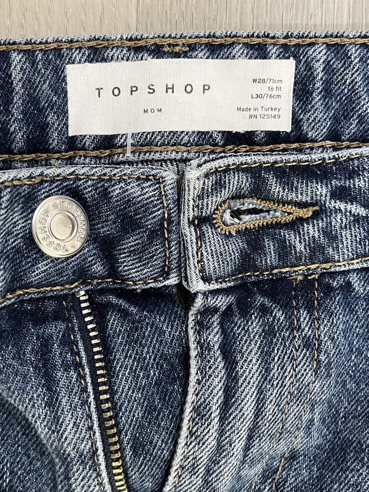 Blue Topshop Mom Jeans Women’s Size 28 Inch Waist 30 Inch Leg | eBay