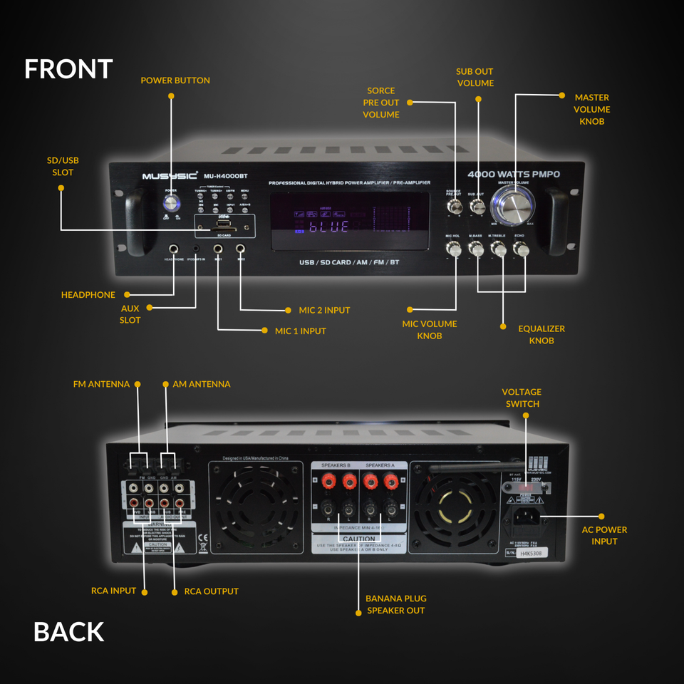 Professional 4000 Watts Hybrid Amplifier / Pre-Amplifier / Receiver MU ...