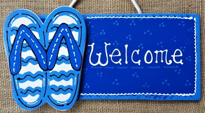 FLIP FLOPS WELCOME SIGN Wall Plaque Home Deck Backyard Summer Seasonal ...