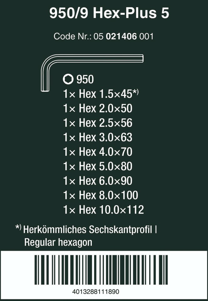 Wera 9 Piece Chrome Stubby Compact Hex Allen Hexagon L-Key Set 1.5mm ...